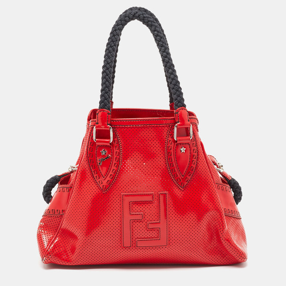 Fendi | Bags | Fendi Red Perforated Patent Leather De Jour Tote | Poshmark